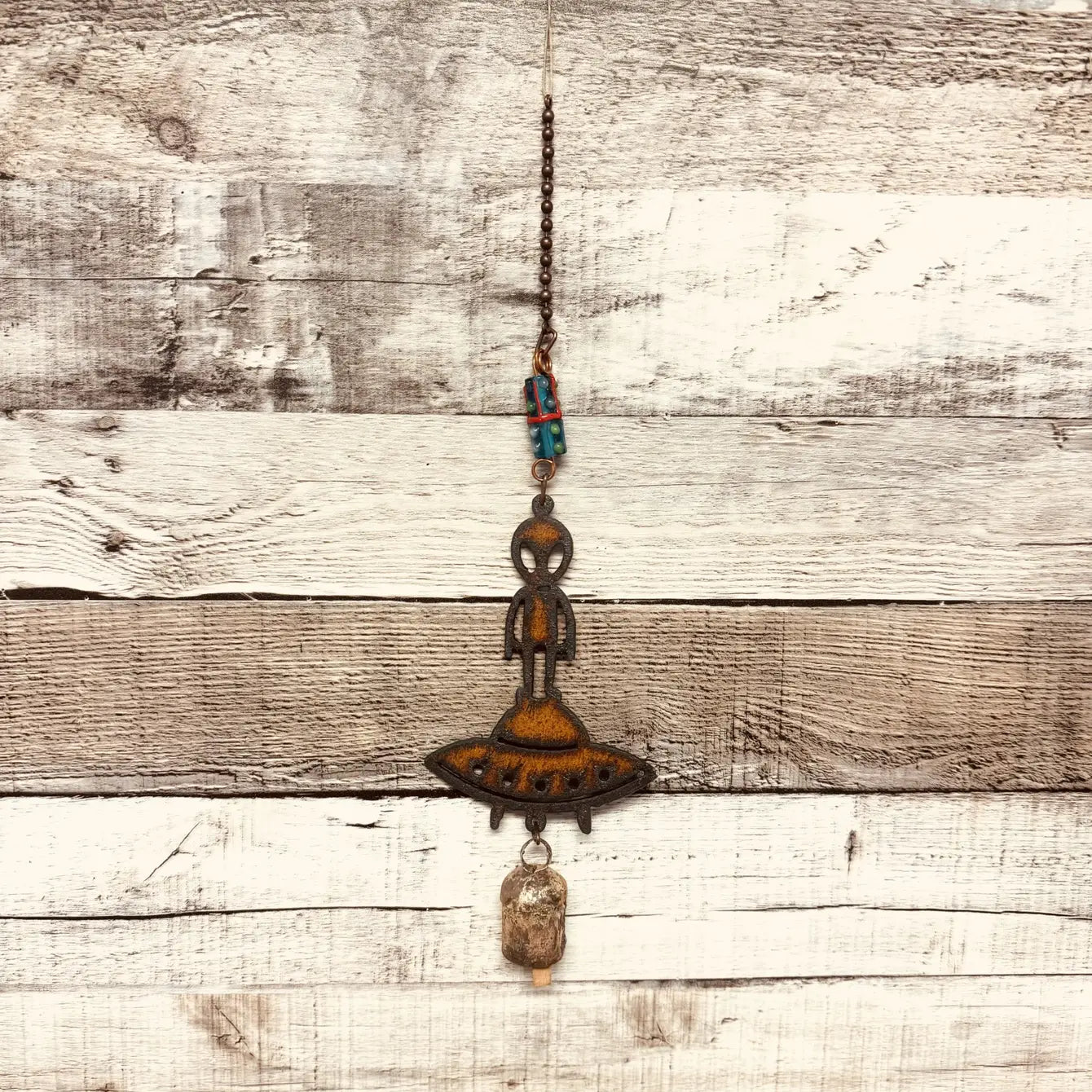Alien on Flying Saucer Rustic Metal Garden Bell Chime – Universal ...