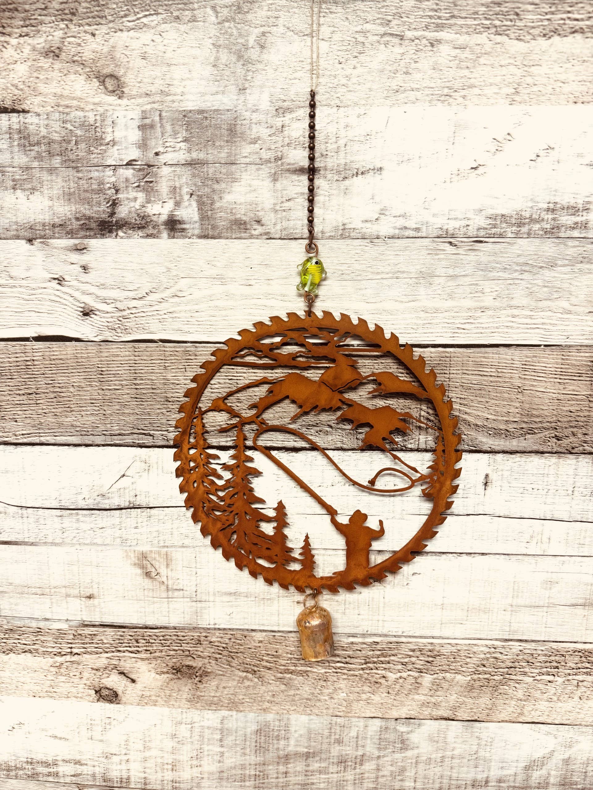 Fly Fishing Saw Blade rustic Metal Garden Lodge Decor Bell – Universal ...