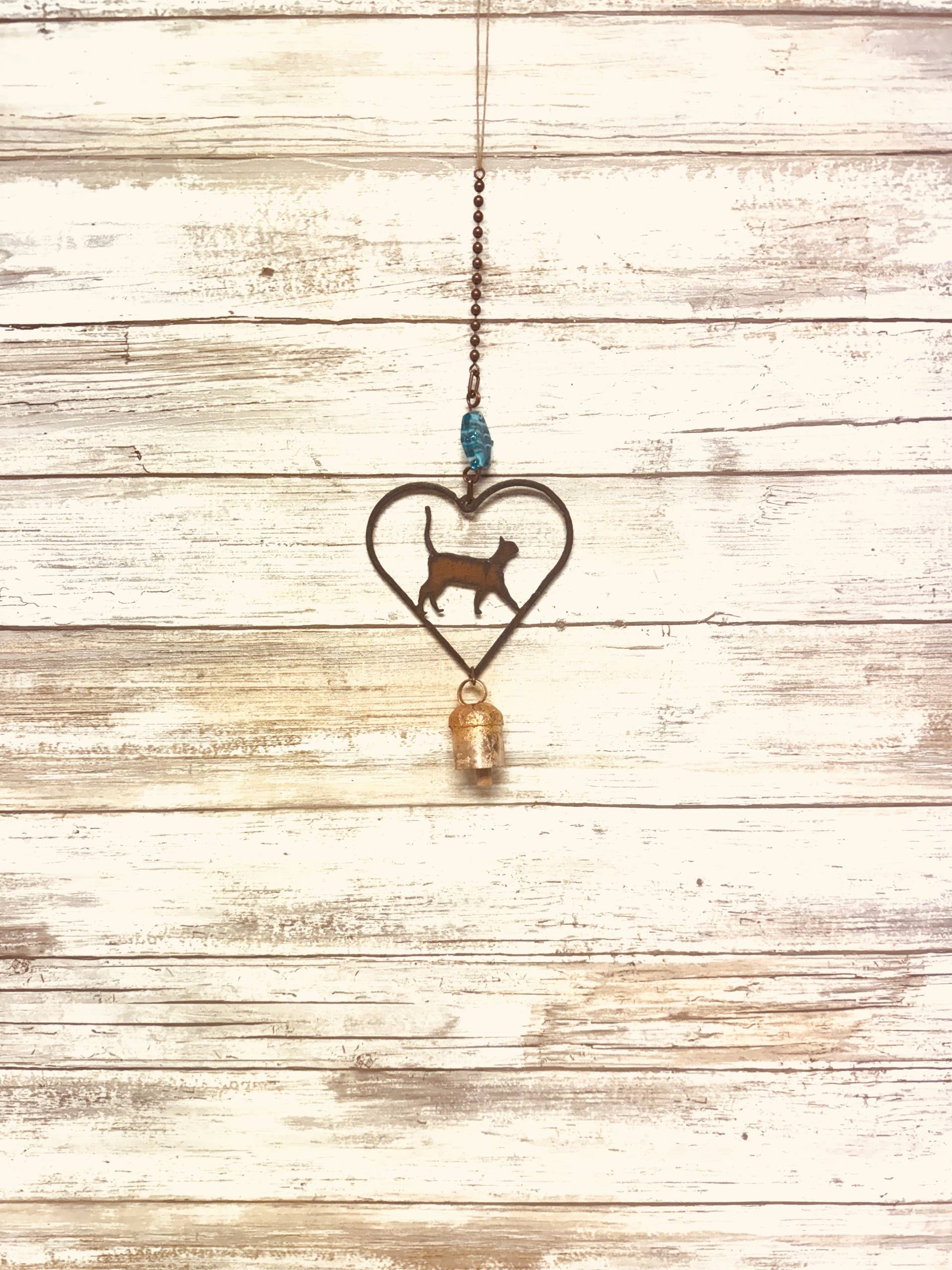 Heart Outline with Kitty Cat Rustic Metal Garden Bell Chime – Universal ...