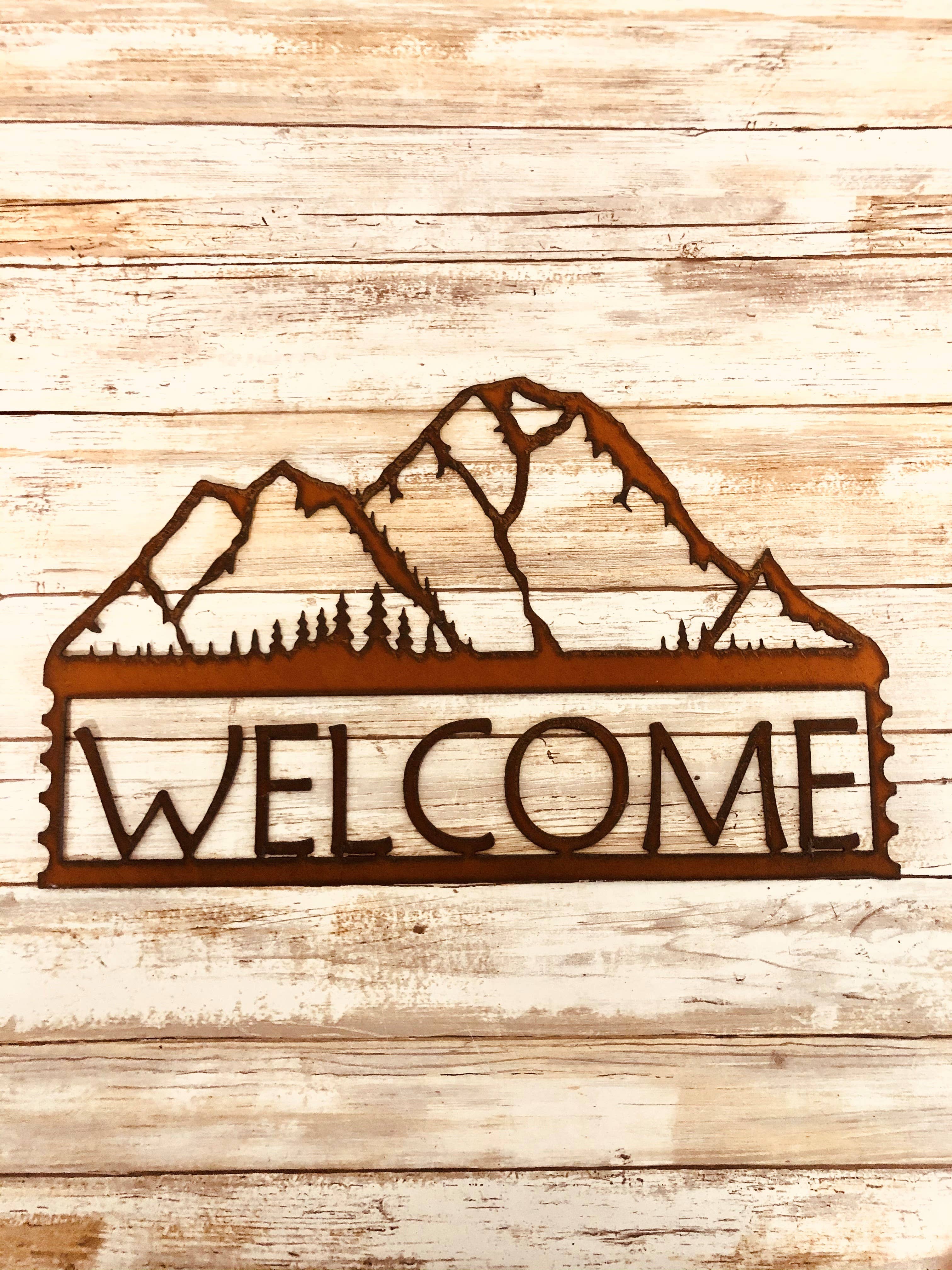Mountain Horizontal Welcome Lodge Sign – Universal Ironworks USA
