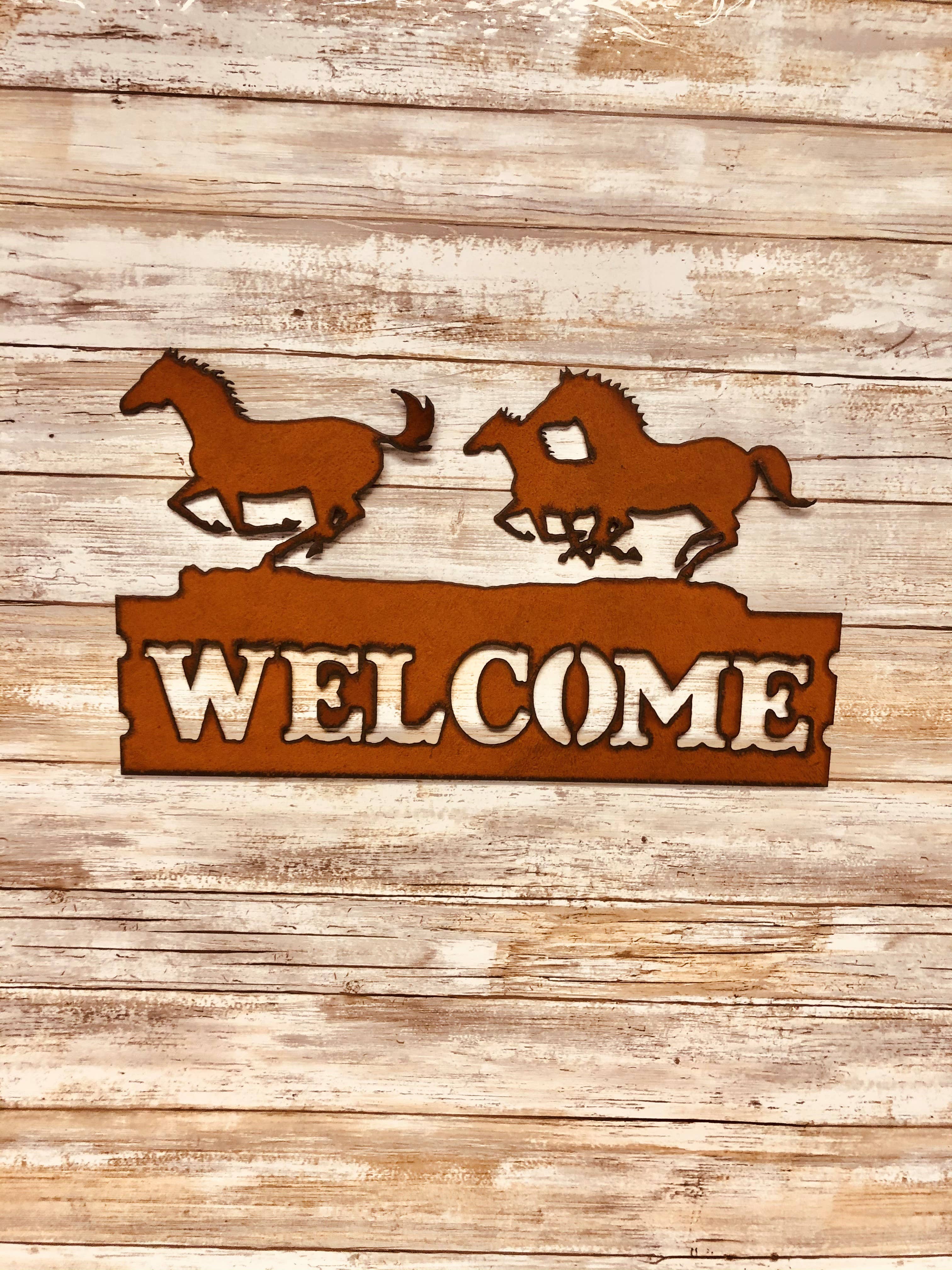 Horses Running Horizontal Western Welcome Sign – Universal Ironworks USA