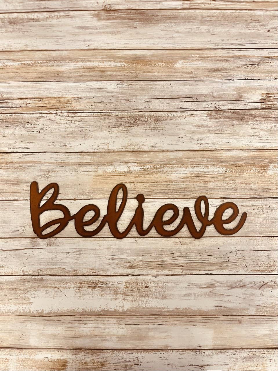 Believe Cursive Metal Rustic Sign – Universal Ironworks USA