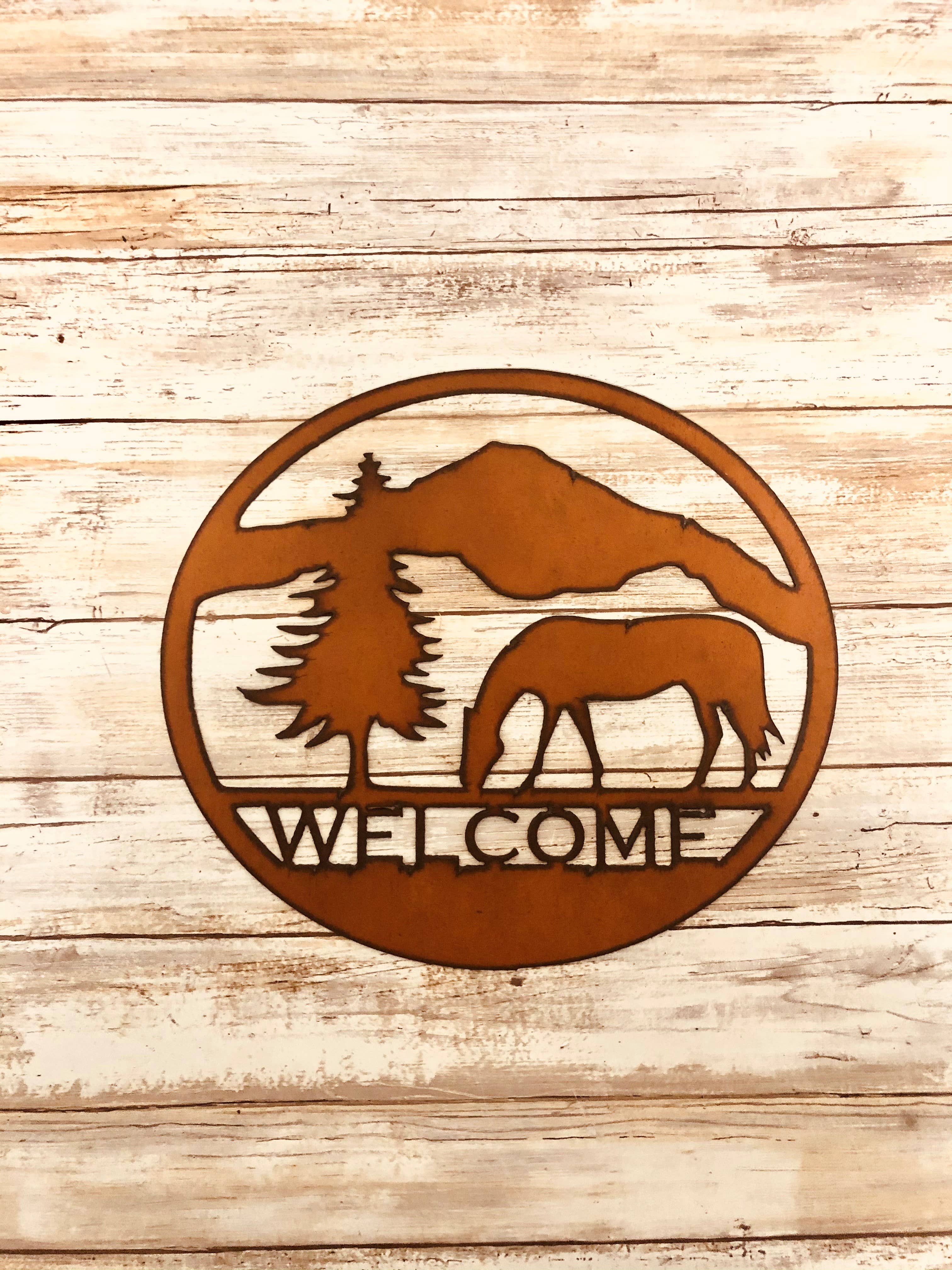 Horse and Pine Tree Rustic lodge Western Sign – Universal Ironworks USA