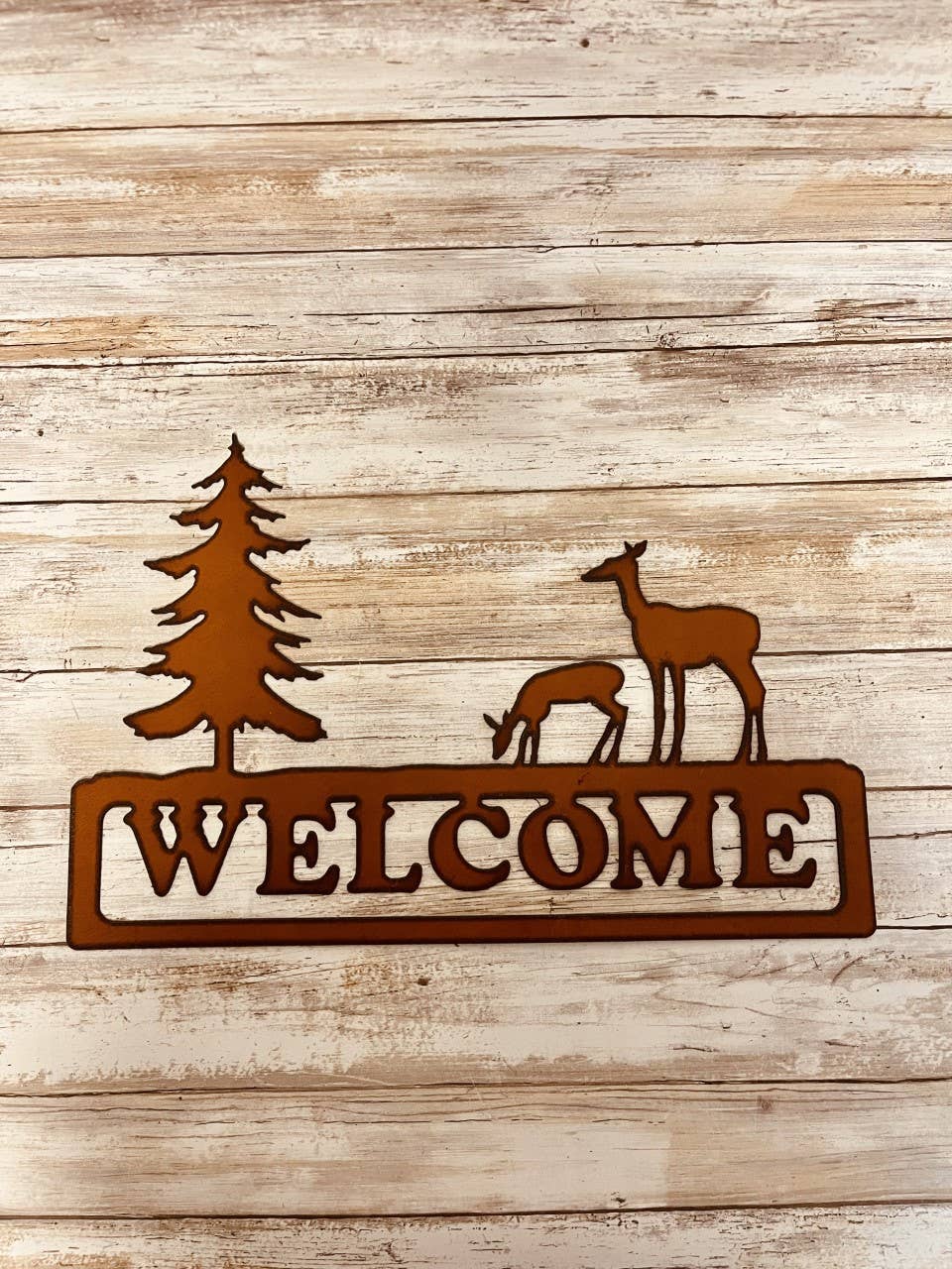 Doe and Tree Horizontal Welcome Lodge Sign – Universal Ironworks USA