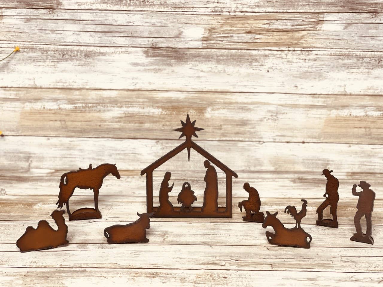 Rustic Metal Western Nativity Scene Small Rodeo Rustic Christmas ...