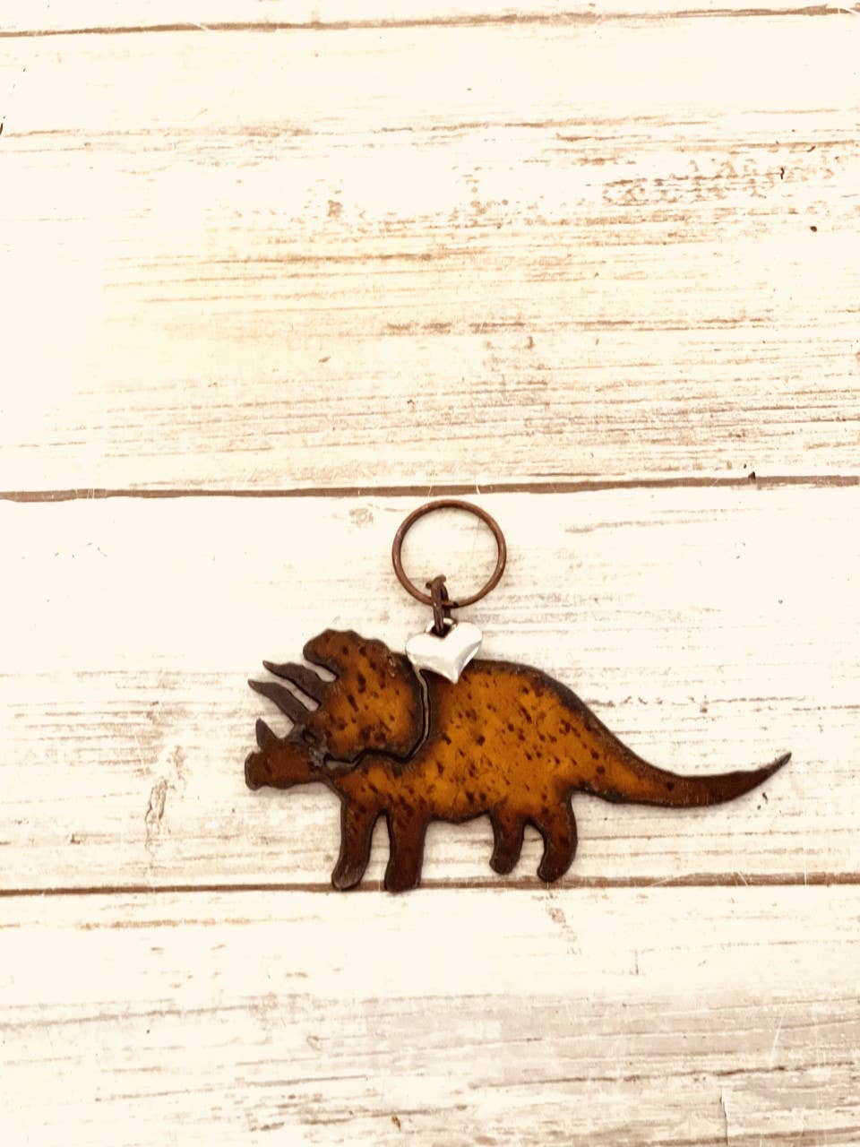 Triceratops Dinosaur Key Chain Rustic Metal Gift – Universal Ironworks USA