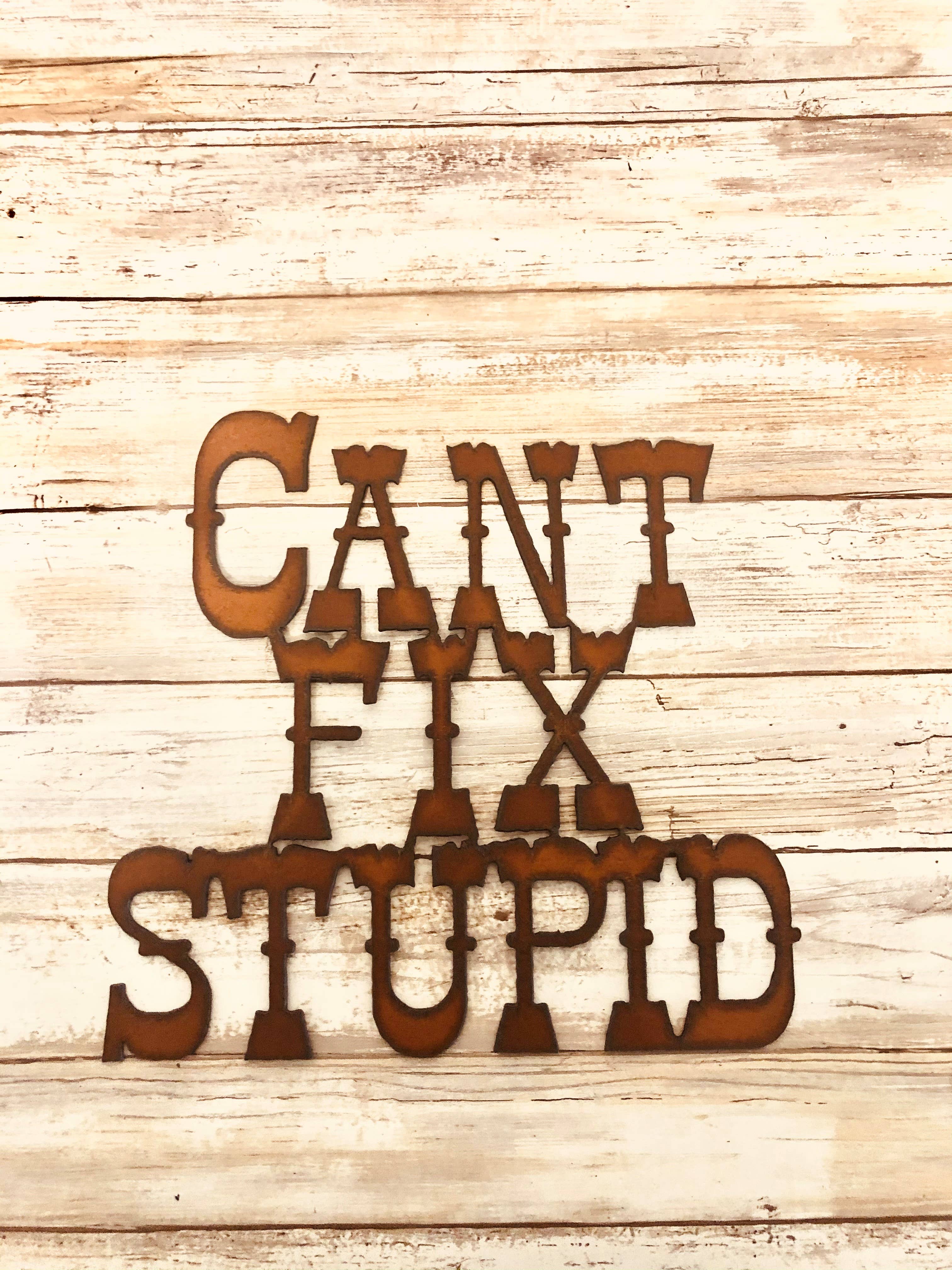 Can't Fix Stupid Funny Rustic Wall Sign – Universal Ironworks USA