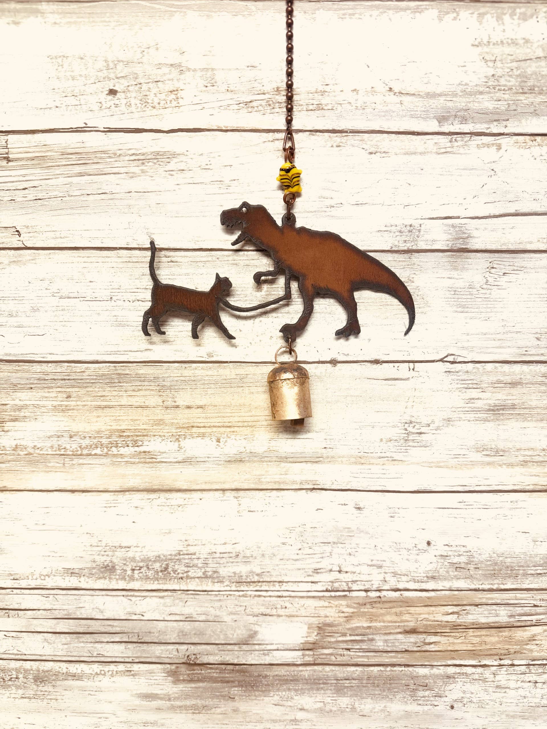 Tyrannosaurus Dinosaur with Kitty Cat Rustic Garden Bell – Universal ...