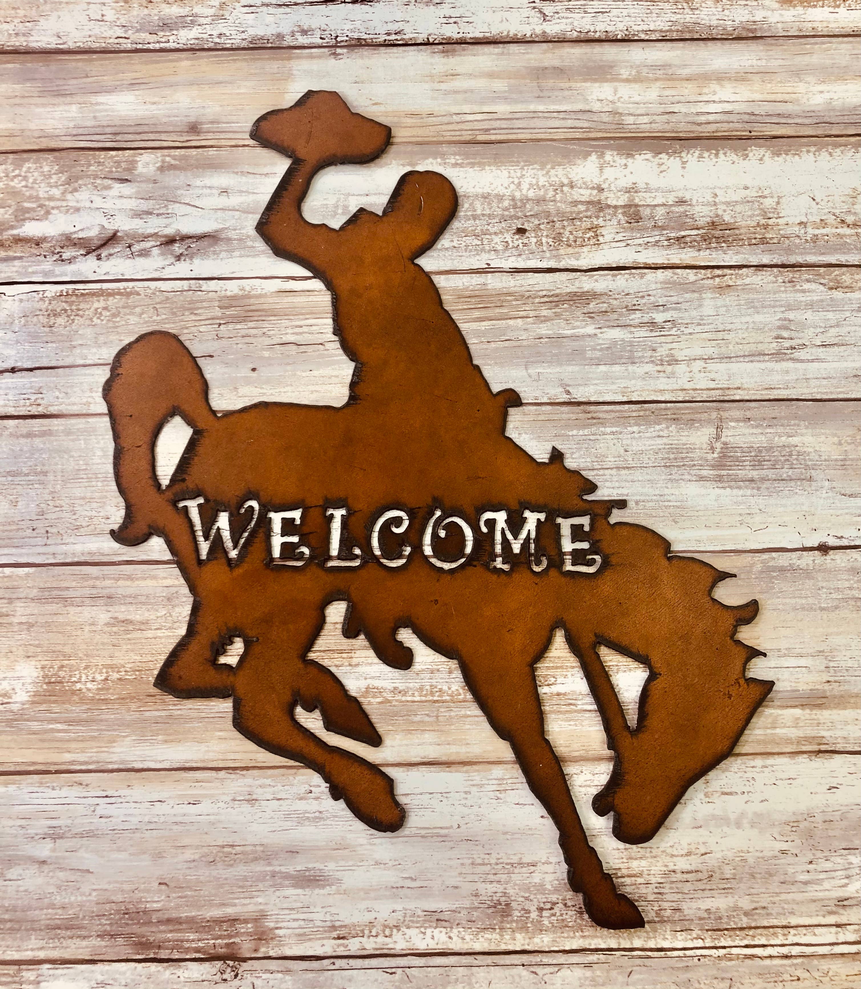 Bronc Rider Wyoming Western Image Welcome Sign – Universal Ironworks USA