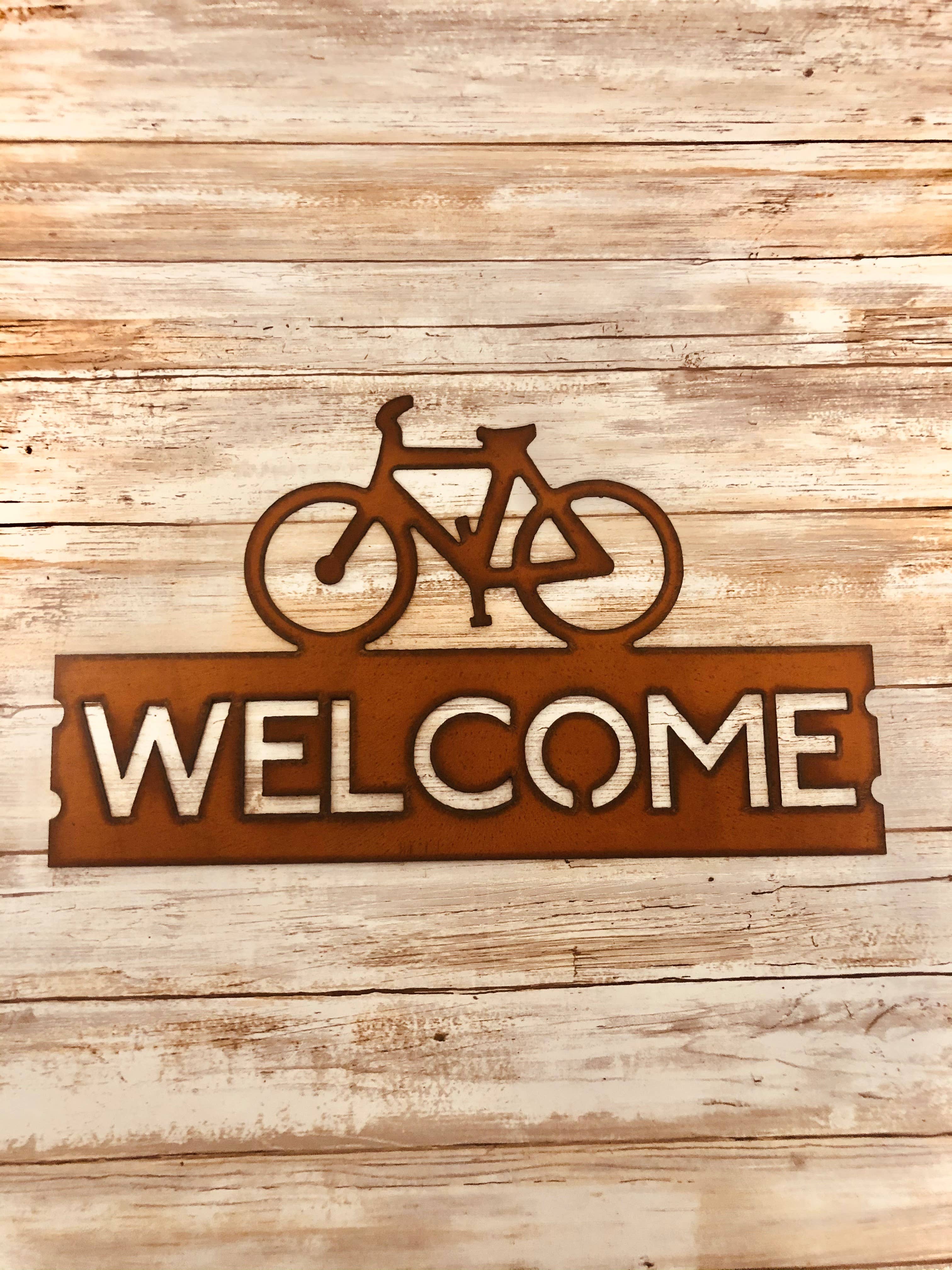Bicycle Horizontal Rustic Welcome Sign – Universal Ironworks USA